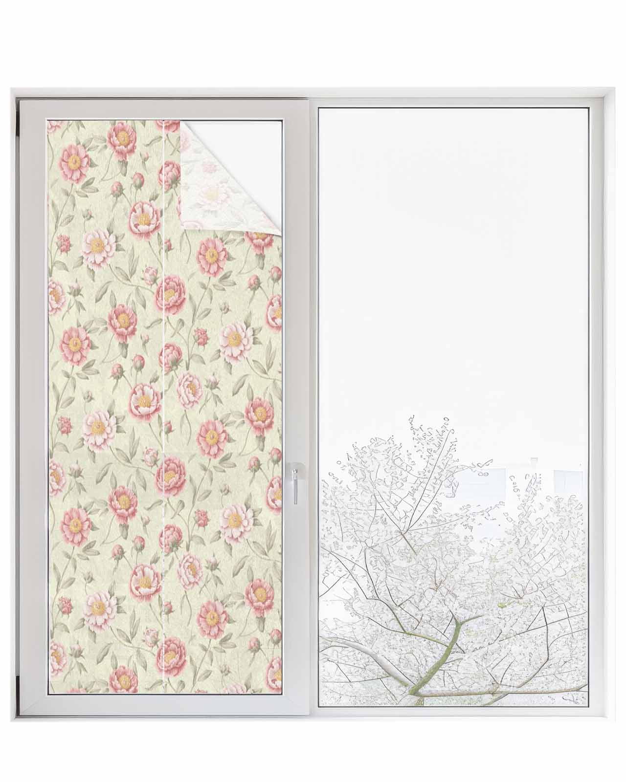 Window Privacy Film Pink Flowers Stained Glass Window Film Decorative ...