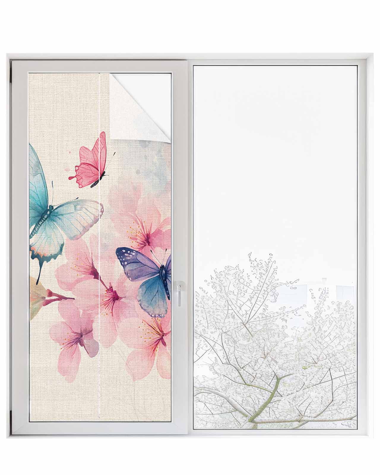 Window Privacy Film Pink Flowers Stained Glass Window Film Decorative ...