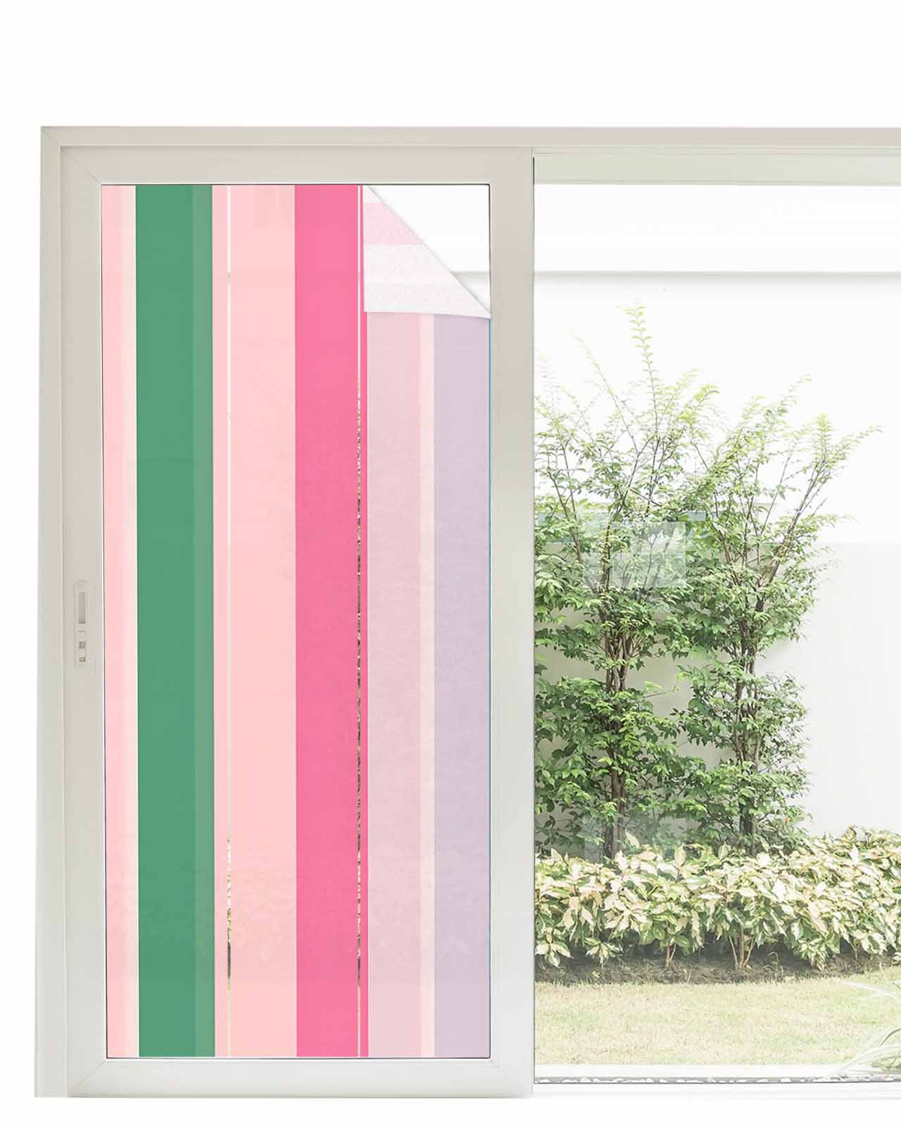 Window Privacy Film Pink Green Blue Stripe Stained Glass Window Film ...