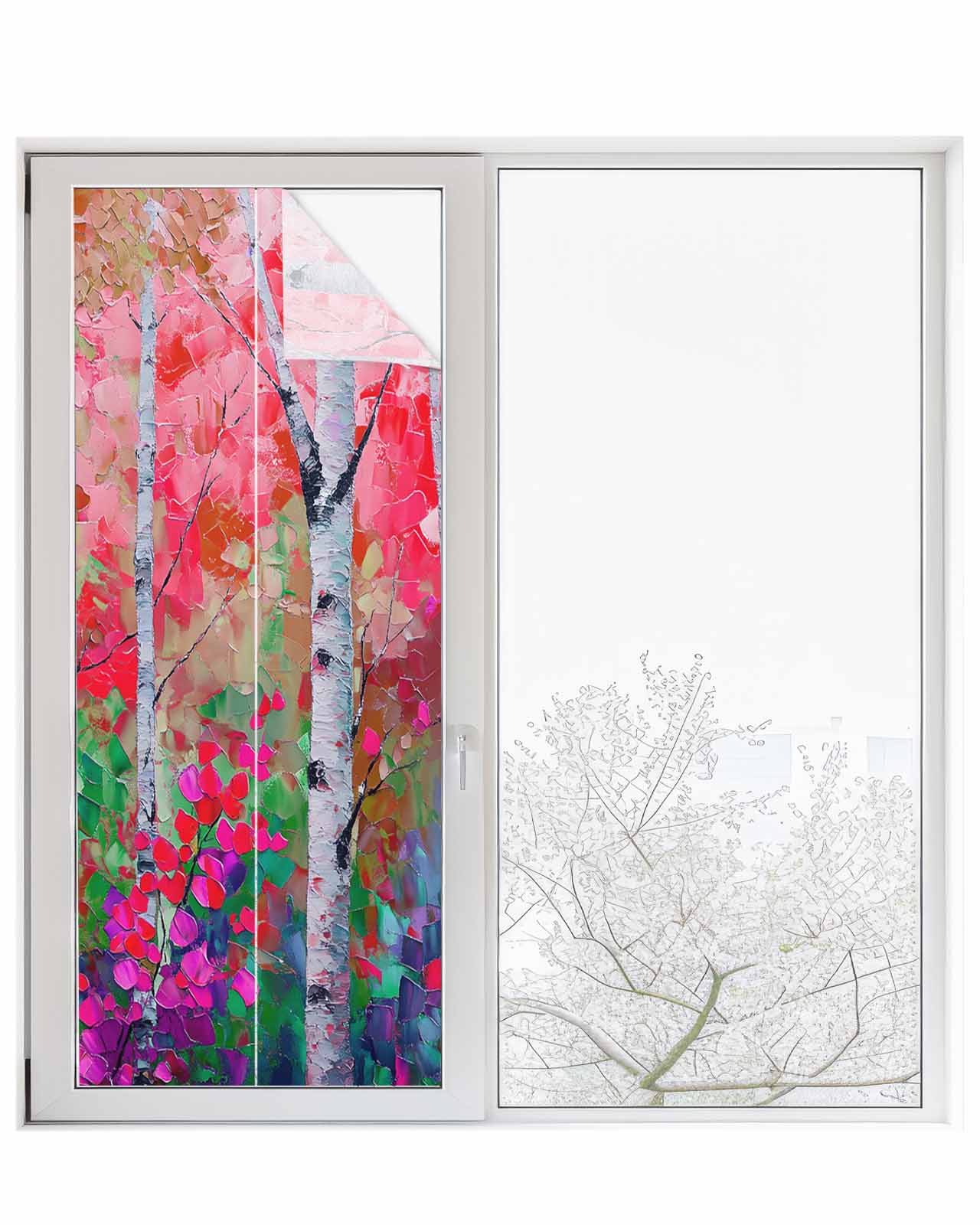 Window Privacy Film Pink Green Oil Painting Stained Glass Window Film ...