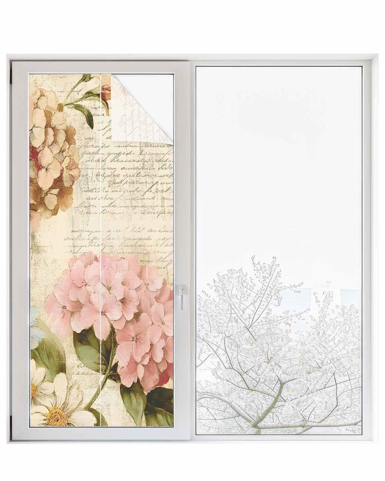 Window Privacy Film Pink Orange Hydrangea Stained Glass Window Film ...
