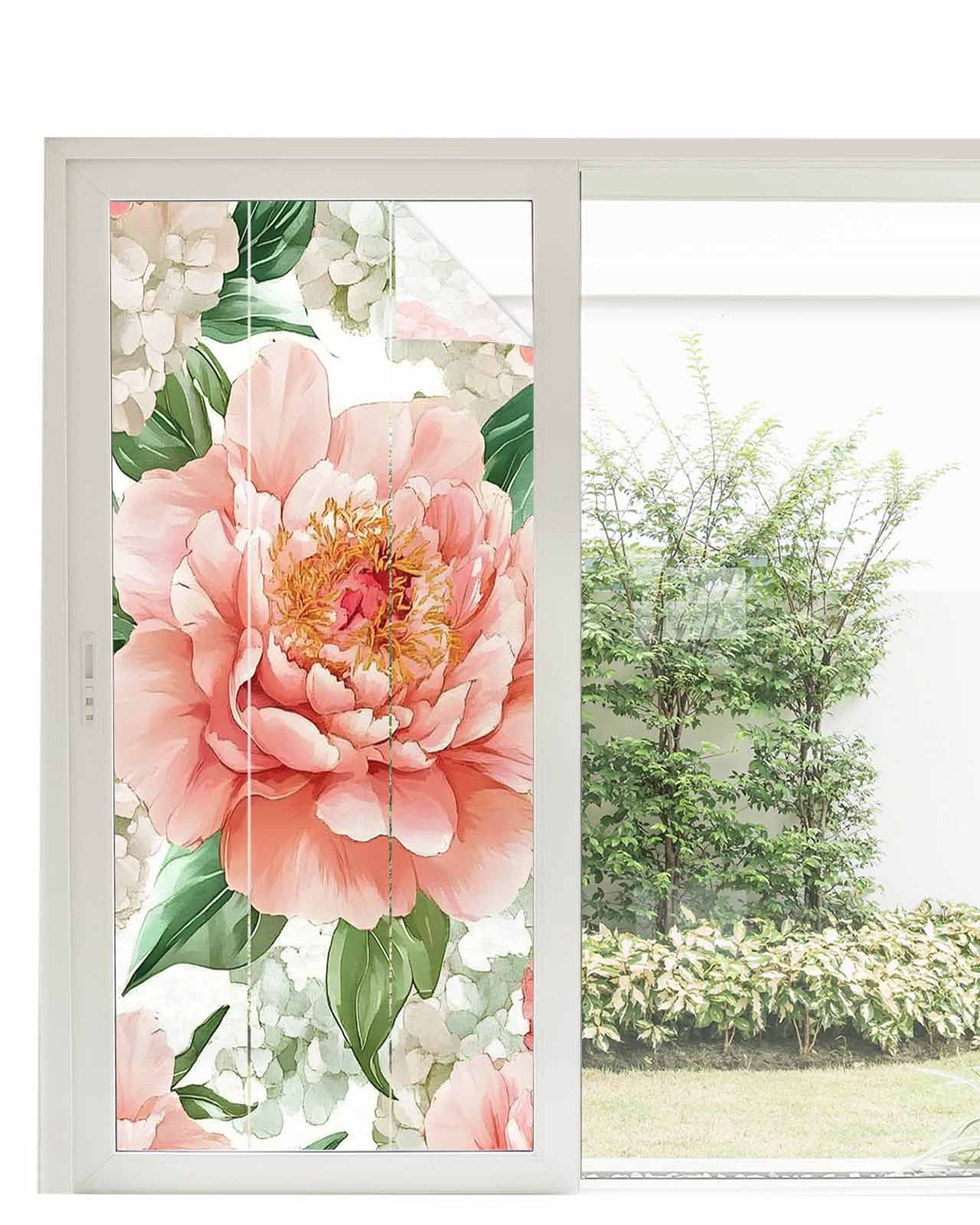 Window Privacy Film Pink Peony Blossom Stained Glass Window Film ...