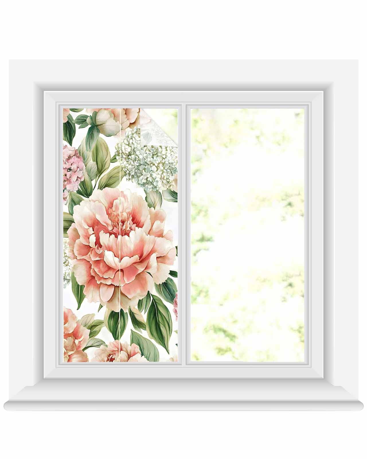 Window Privacy Film Pink Peony Hydrangea Stained Glass Window Film ...