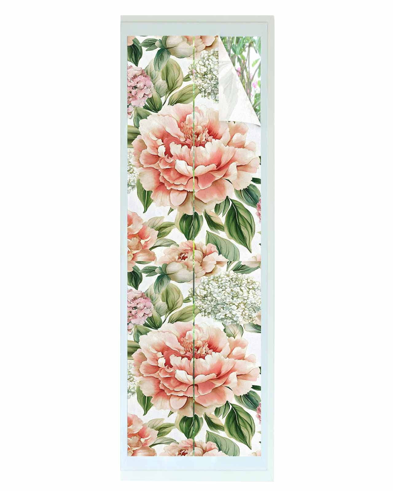 Window Privacy Film Pink Peony Hydrangea Stained Glass Window Film ...