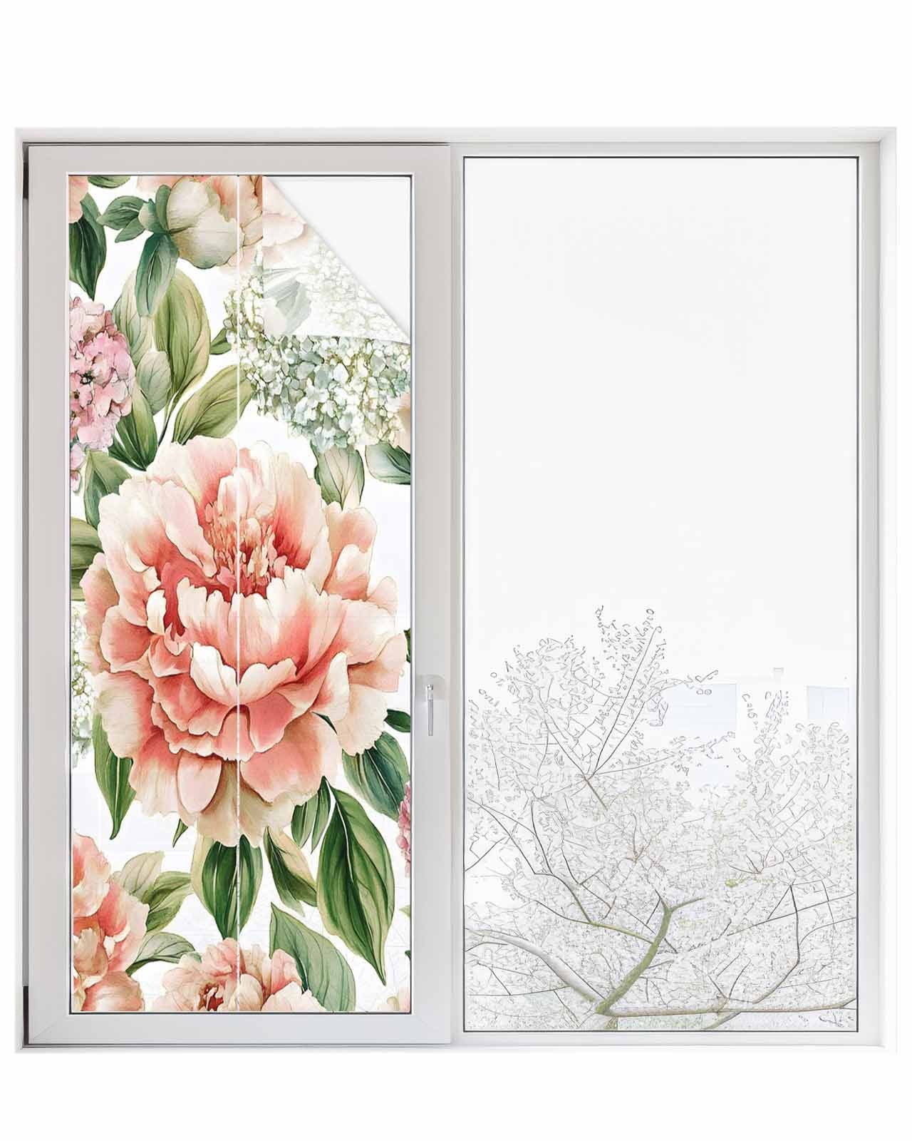 Window Privacy Film Pink Peony Hydrangea Stained Glass Window Film ...