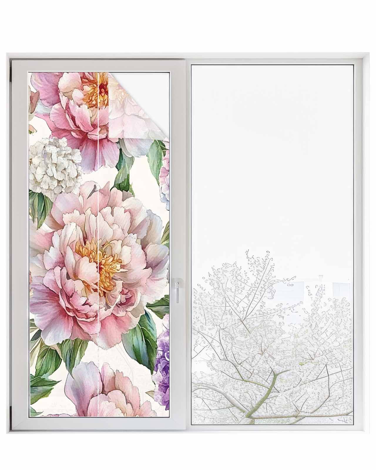 Window Privacy Film Pink Purple Hydrangea Stained Glass Window Film ...