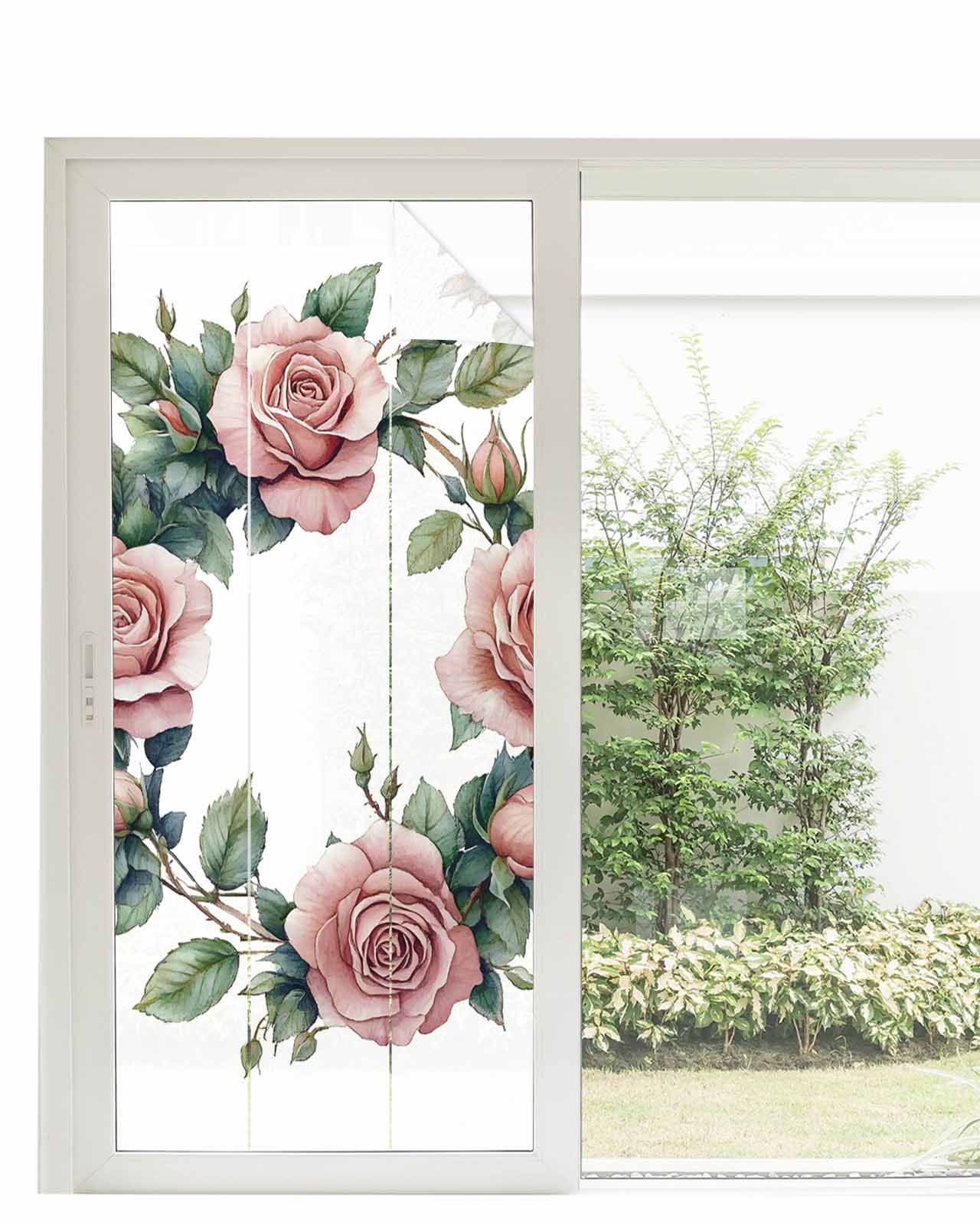 Window Privacy Film Pink Rose Floral Stained Glass Window Film ...