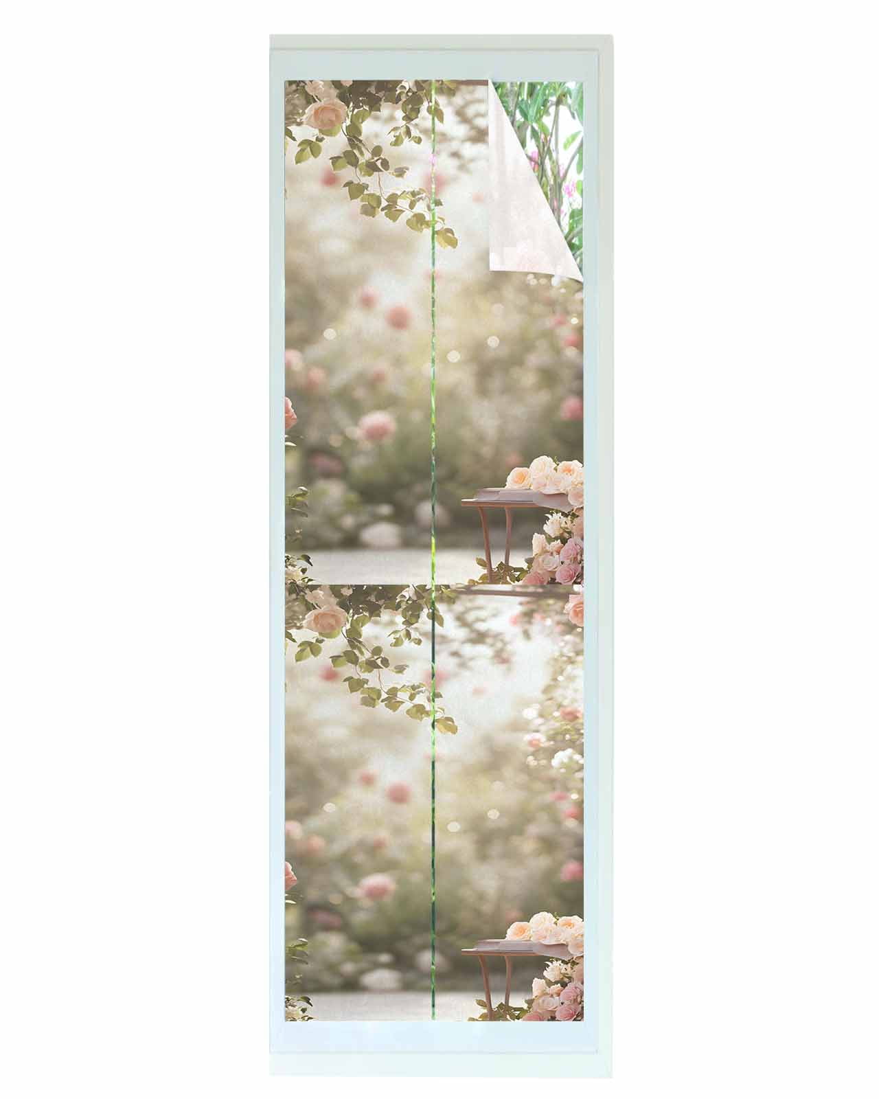 Window Privacy Film Pink Rose Spring Floral Stained Glass Window Film ...