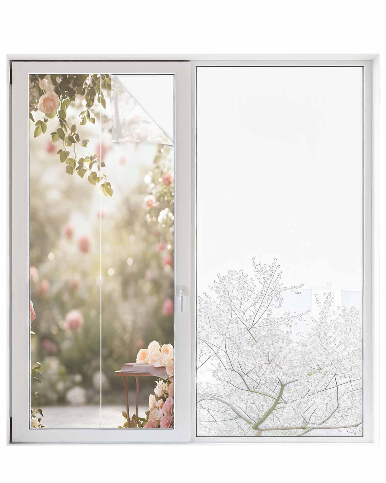 Window Privacy Film Pink Rose Spring Floral Stained Glass Window Film ...