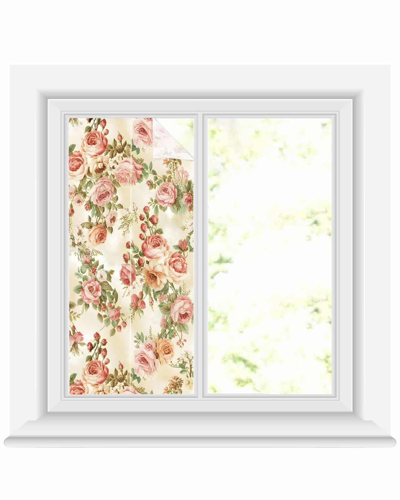 Window Privacy Film Pink Rose Stained Glass Window Film Decorative Sun ...