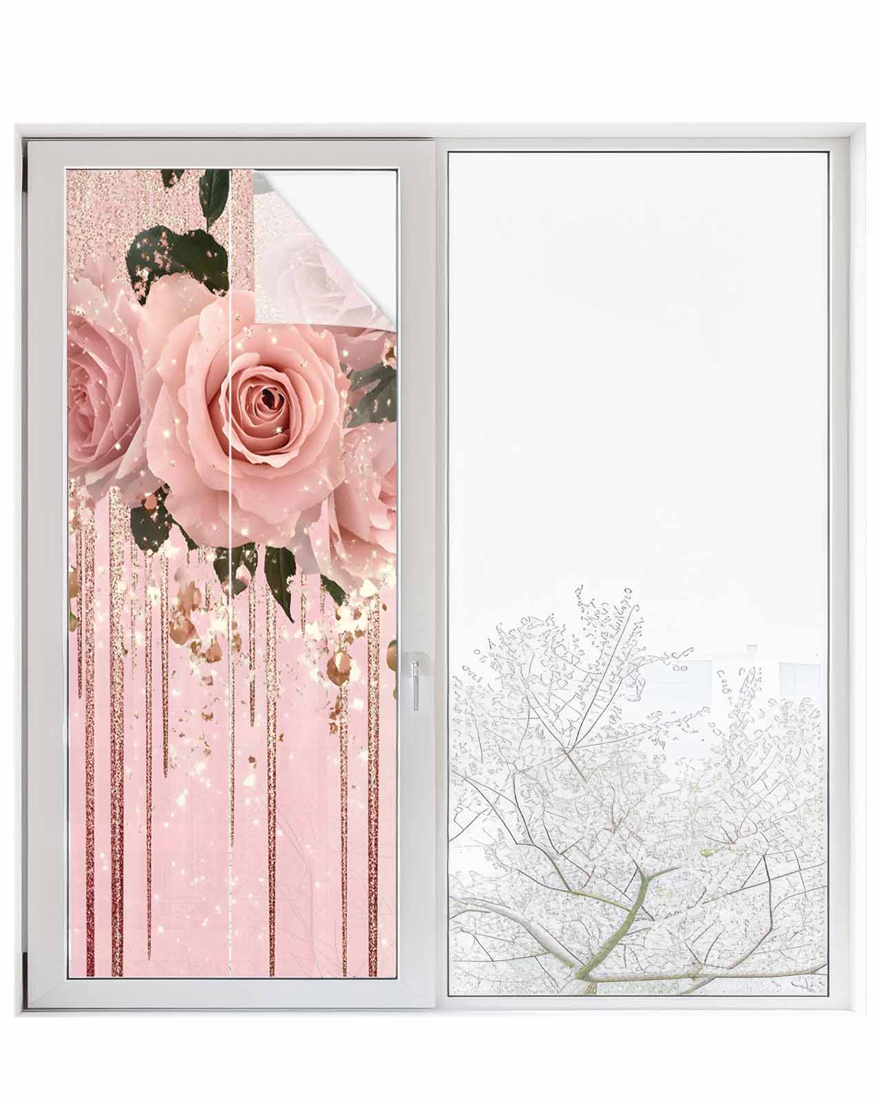 Window Privacy Film Pink Roses Romantic Stained Glass Window Film ...