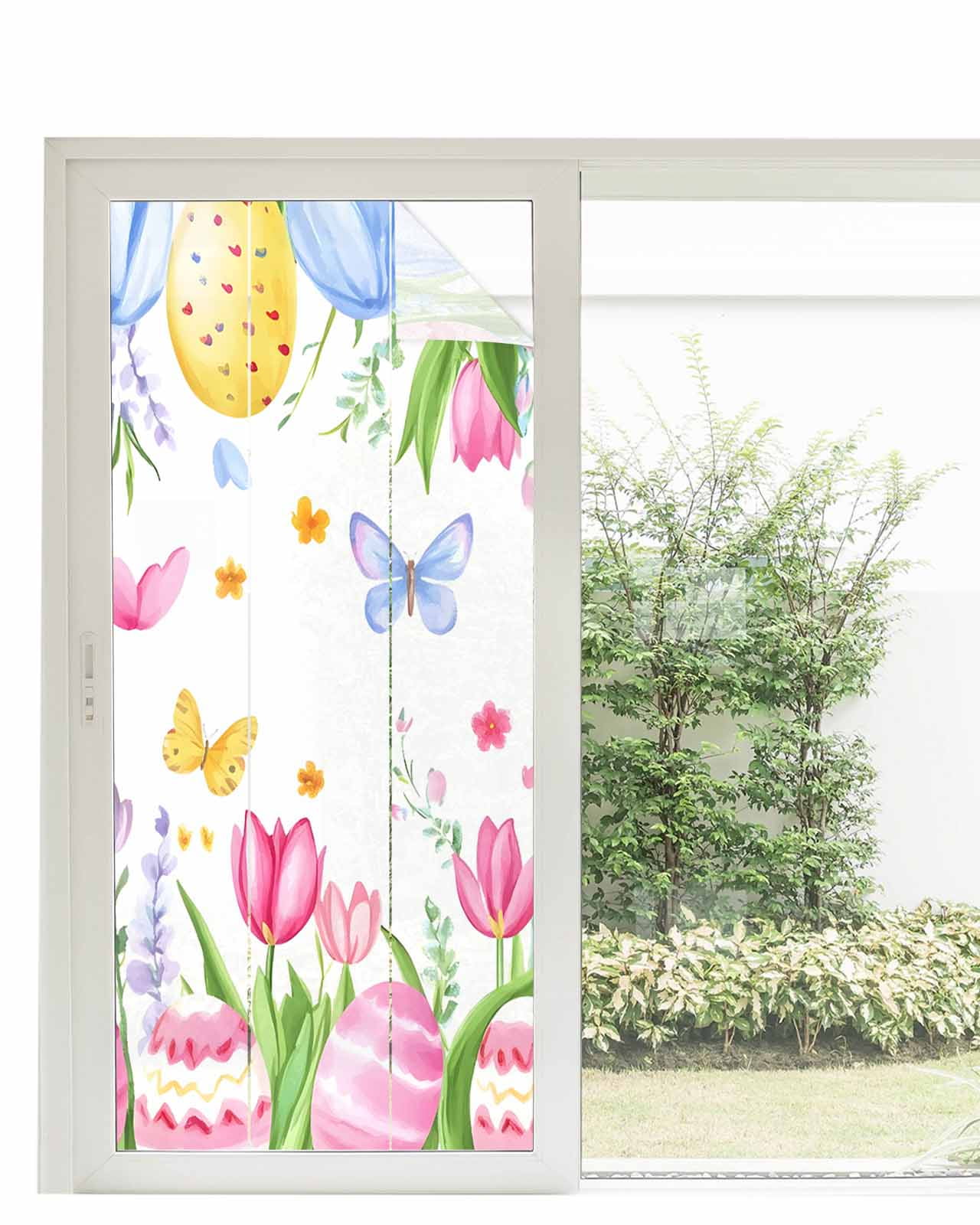Window Privacy Film Pink Spring Floral Easter Stained Glass Window Film ...
