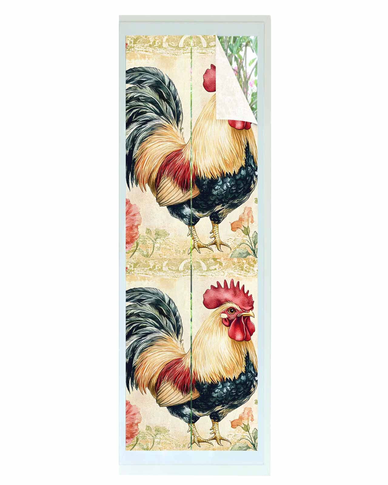 Window Privacy Film Pink Spring Floral Rooster Stained Glass Window ...