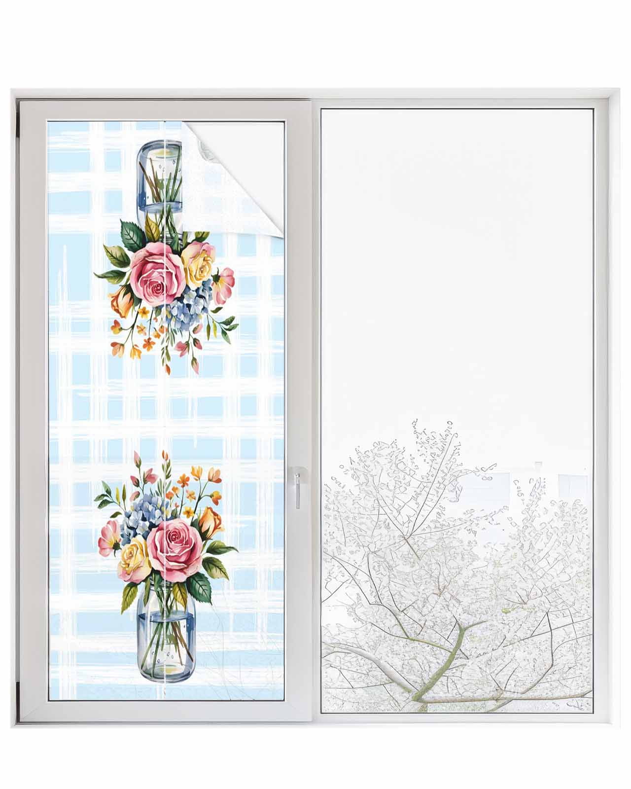 Window Privacy Film Pink Spring Floral Stained Glass Window Film ...