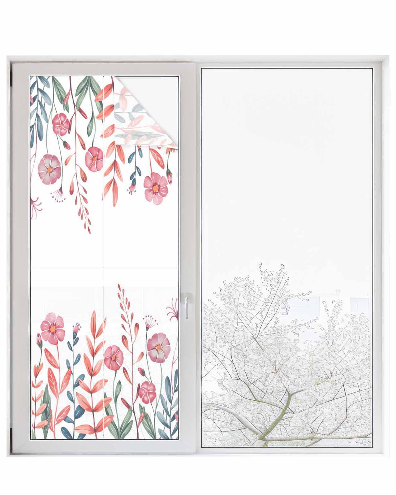Window Privacy Film Pink Spring Floral Stained Glass Window Film ...