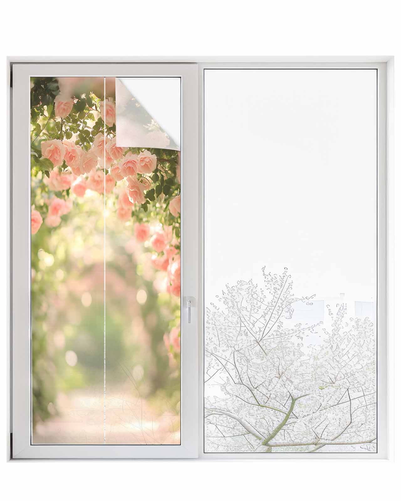 Window Privacy Film Pink Spring Floral Stained Glass Window Film ...