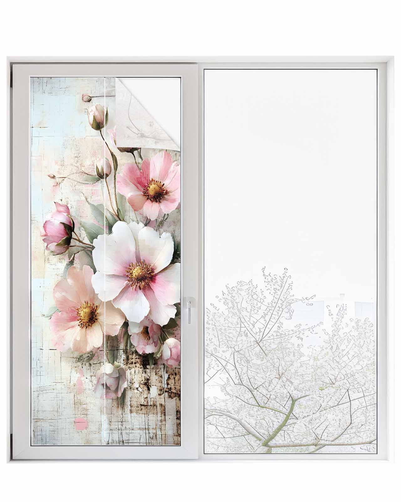 Window Privacy Film Pink Spring Floral Stained Glass Window Film ...