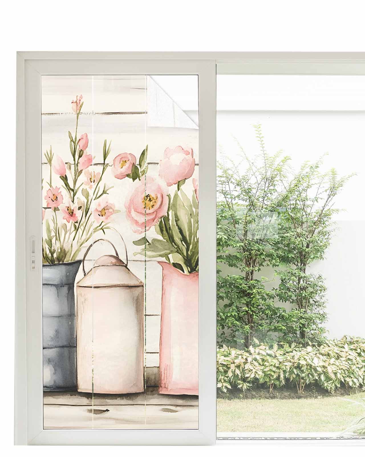 Window Privacy Film Pink Spring Floral Stained Glass Window Film ...