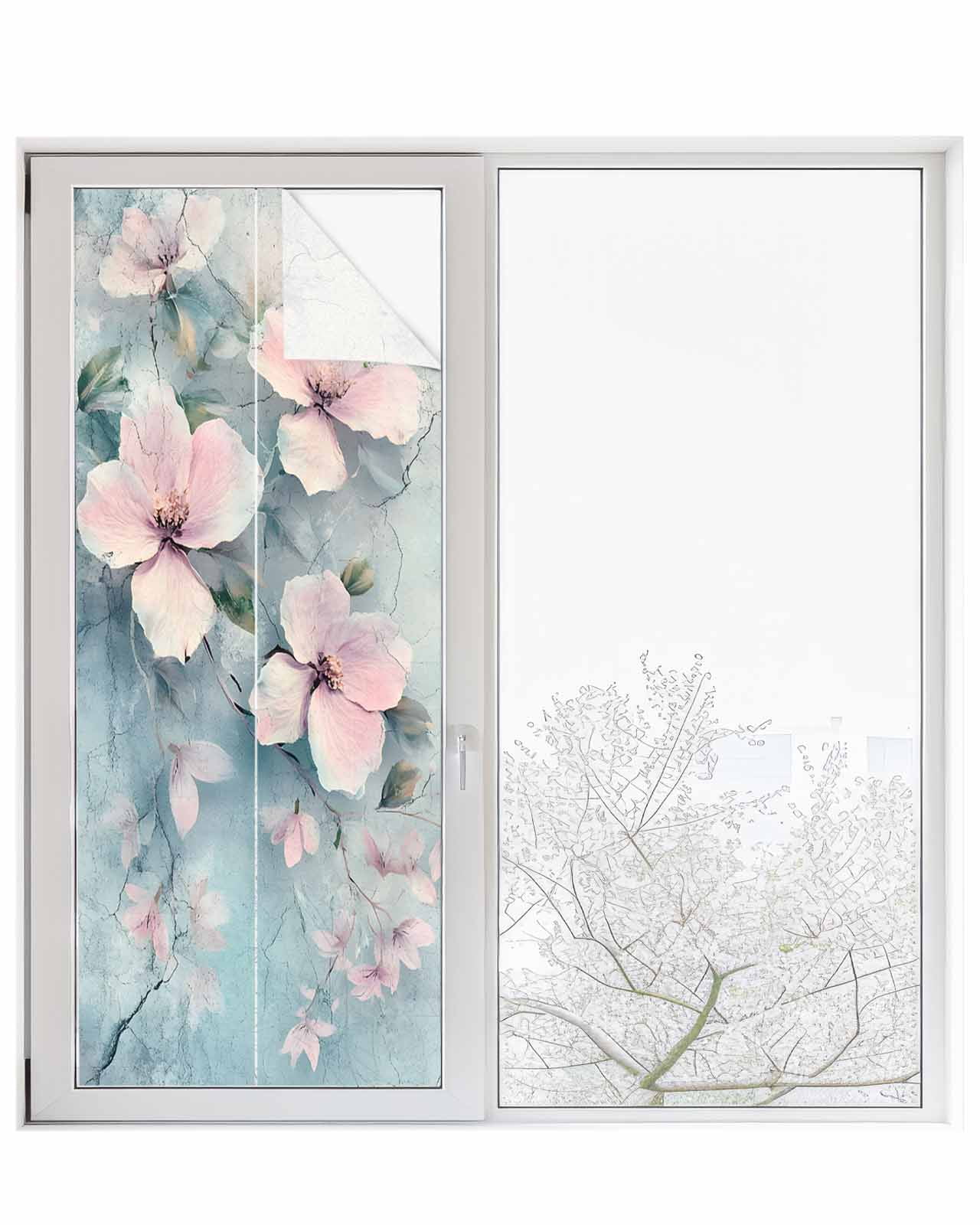 Window Privacy Film Pink Spring Flower Stained Glass Window Film ...