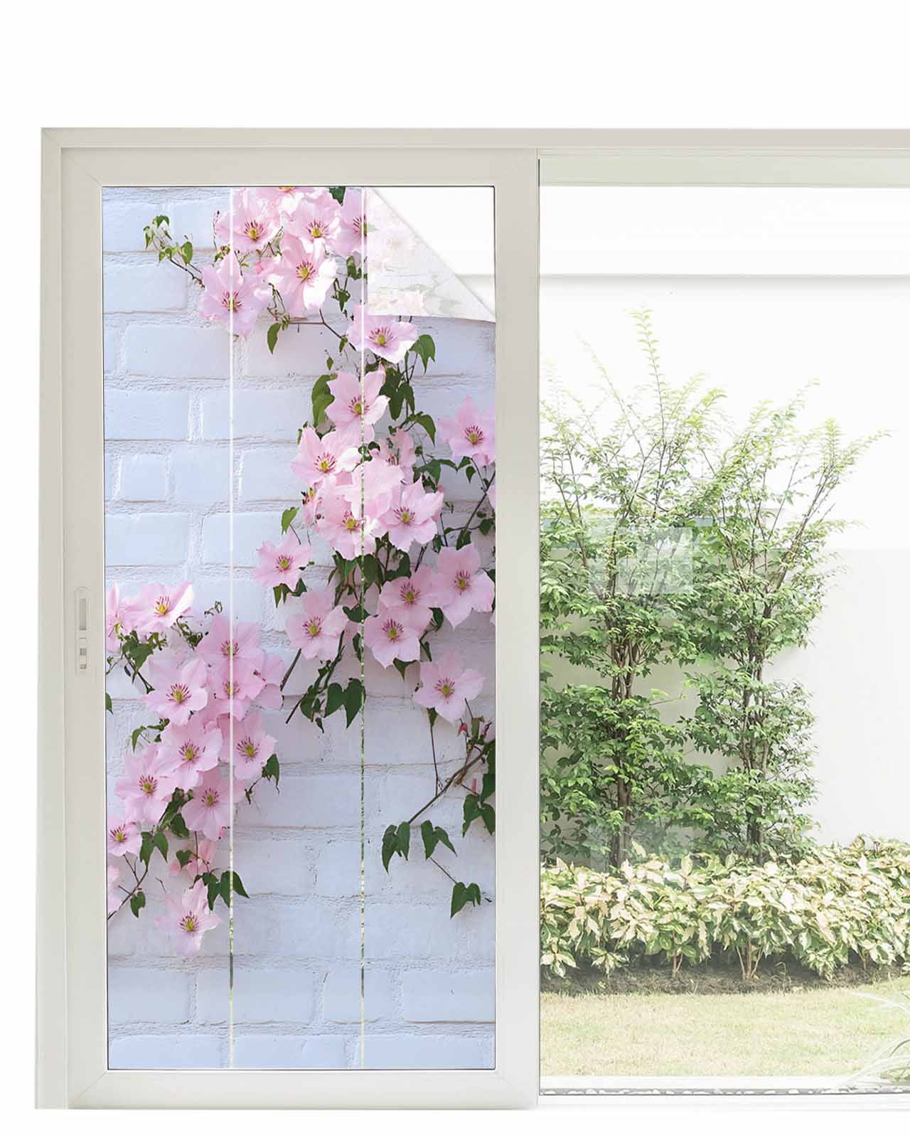 Window Privacy Film Pink Spring Flowers Stained Glass Window Film ...