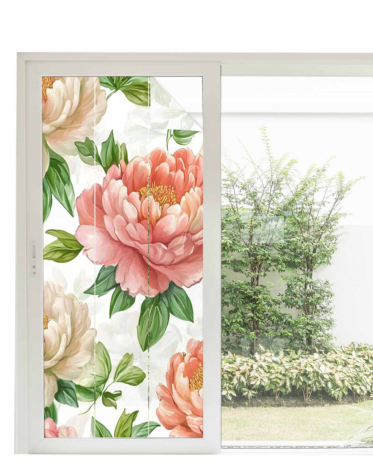 Window Privacy Film Pink White Peony Stained Glass Window Film ...