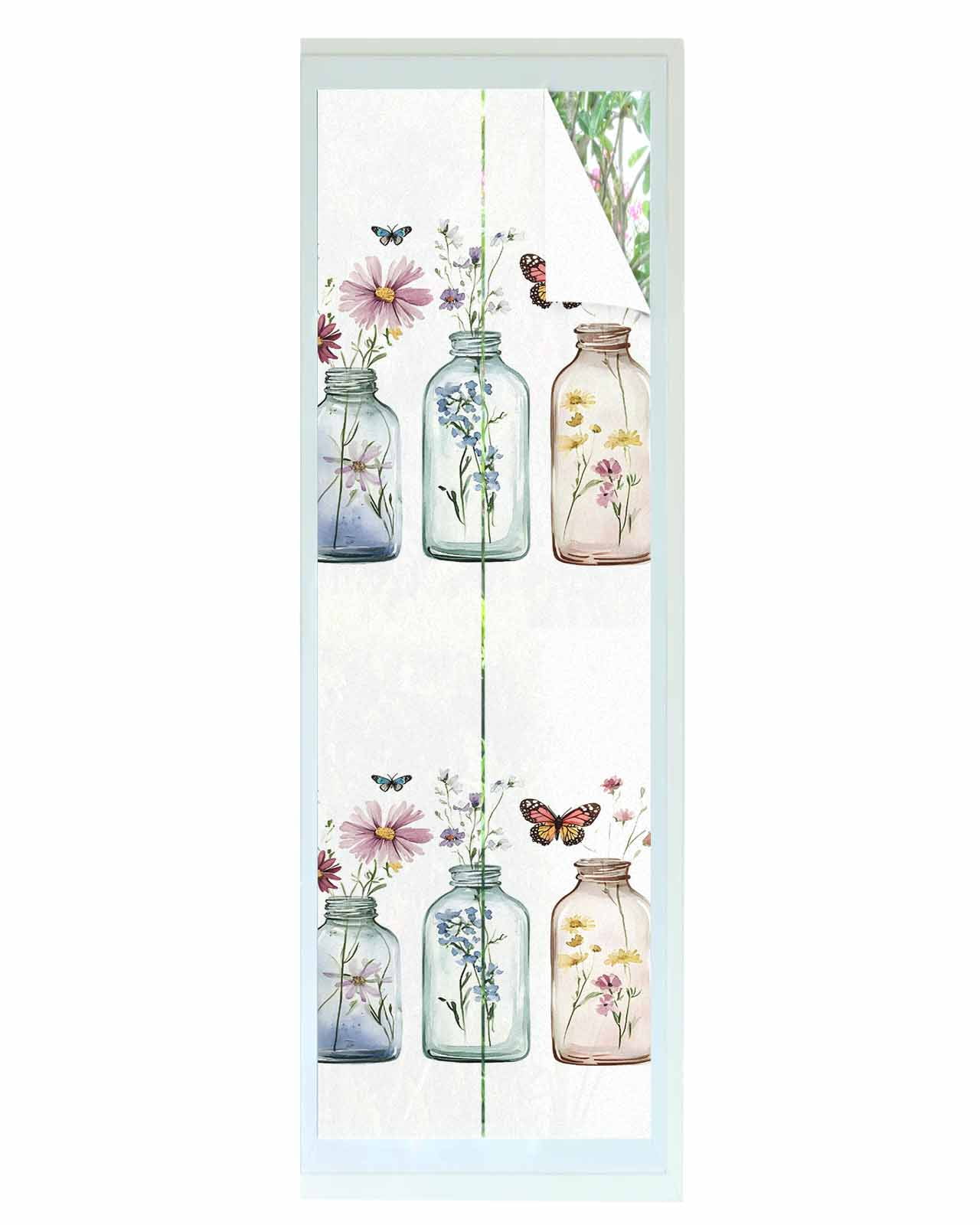 Window Privacy Film Pink Wildflowers Stained Glass Window Film ...
