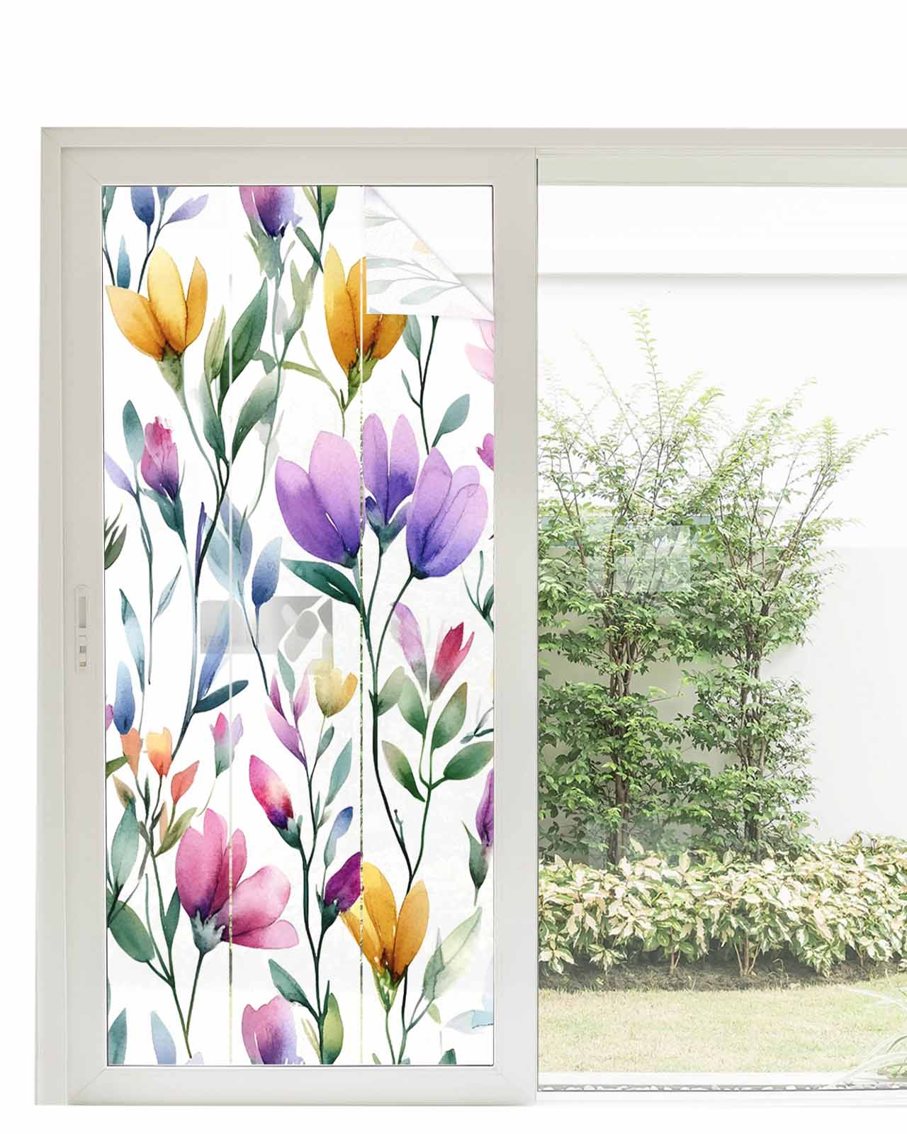 Window Privacy Film Pueple Pink Flower Stained Glass Window Film ...
