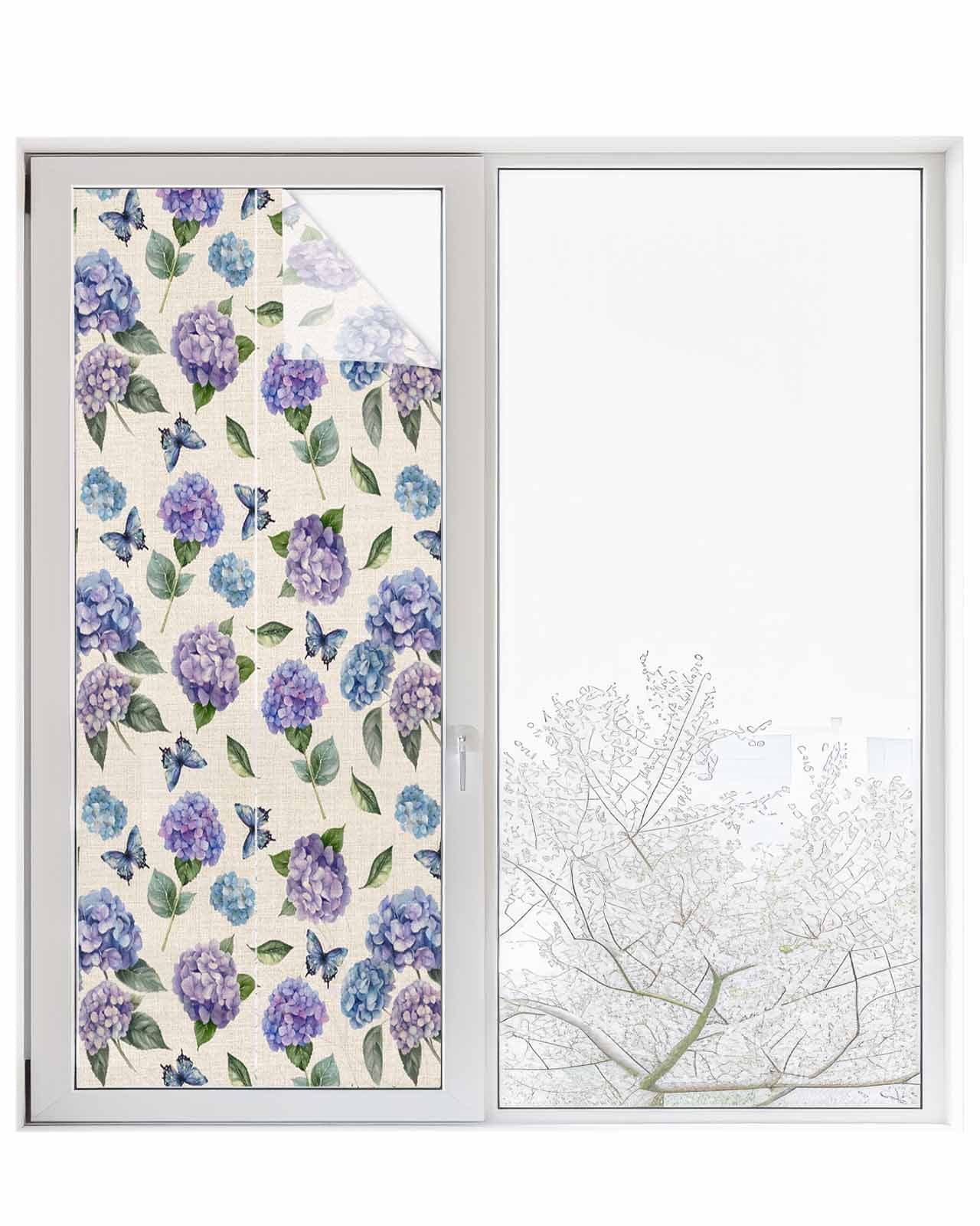 Window Privacy Film Purple Blue Hydrangea Stained Glass Window Film ...