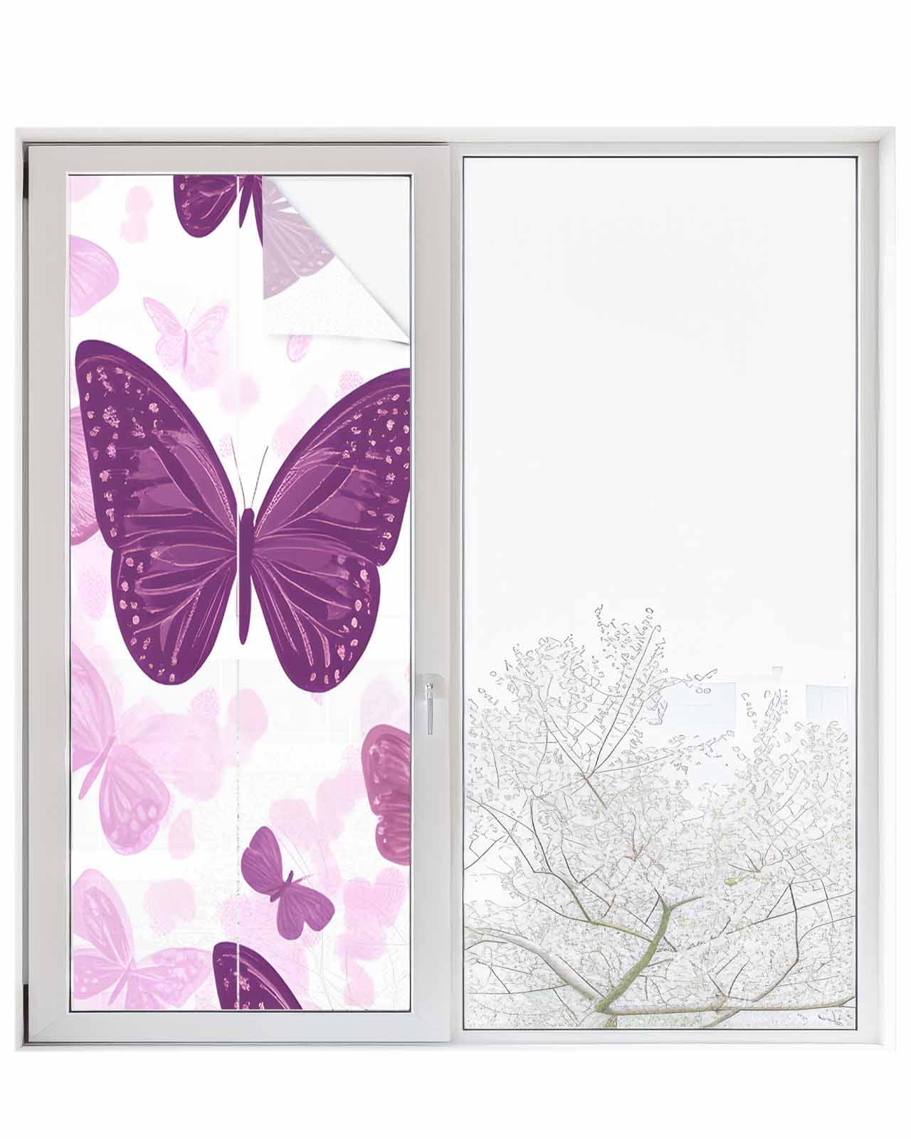 Window Privacy Film Purple Butterflies Stained Glass Window Film ...