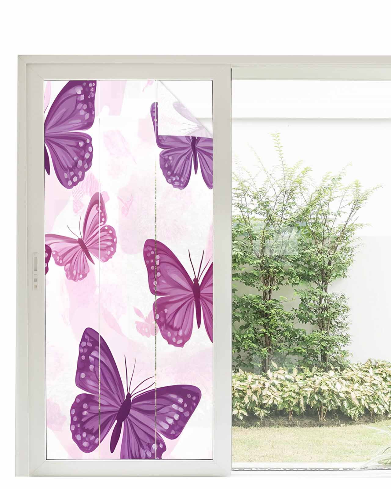 Window Privacy Film Purple Butterflies Stained Glass Window Film ...