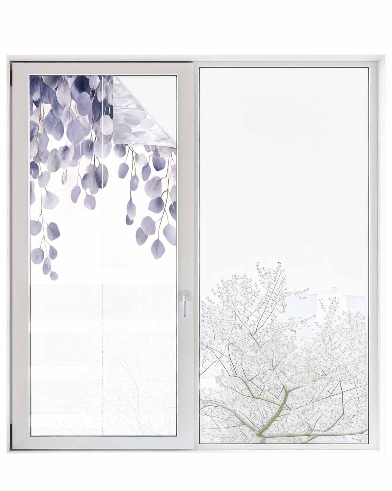 Window Privacy Film Purple Eucalyptus Leaves Stained Glass Window Film ...