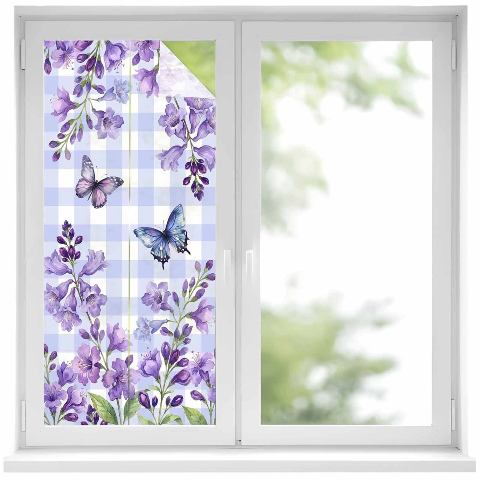 Window Privacy Film Purple Flowers Stained Glass Window Film Decorative ...