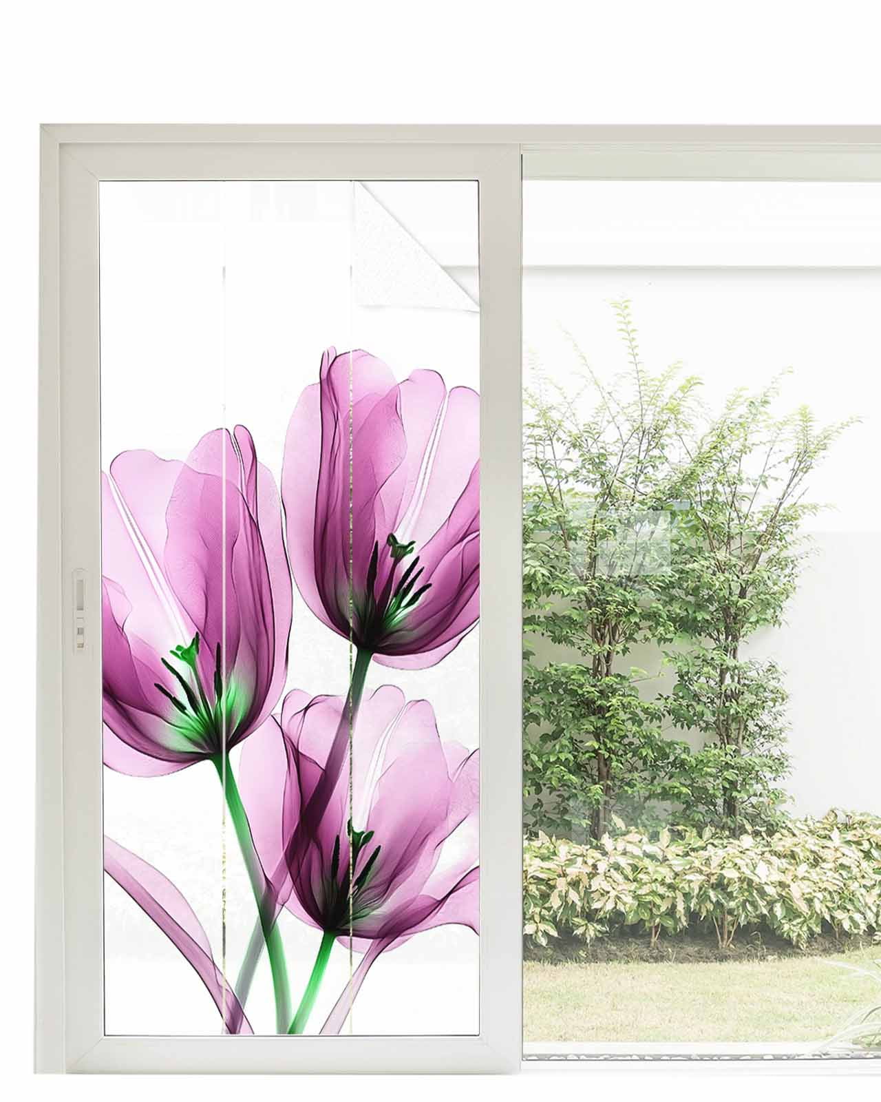 Window Privacy Film Purple Flowers Stained Glass Window Film Decorative ...