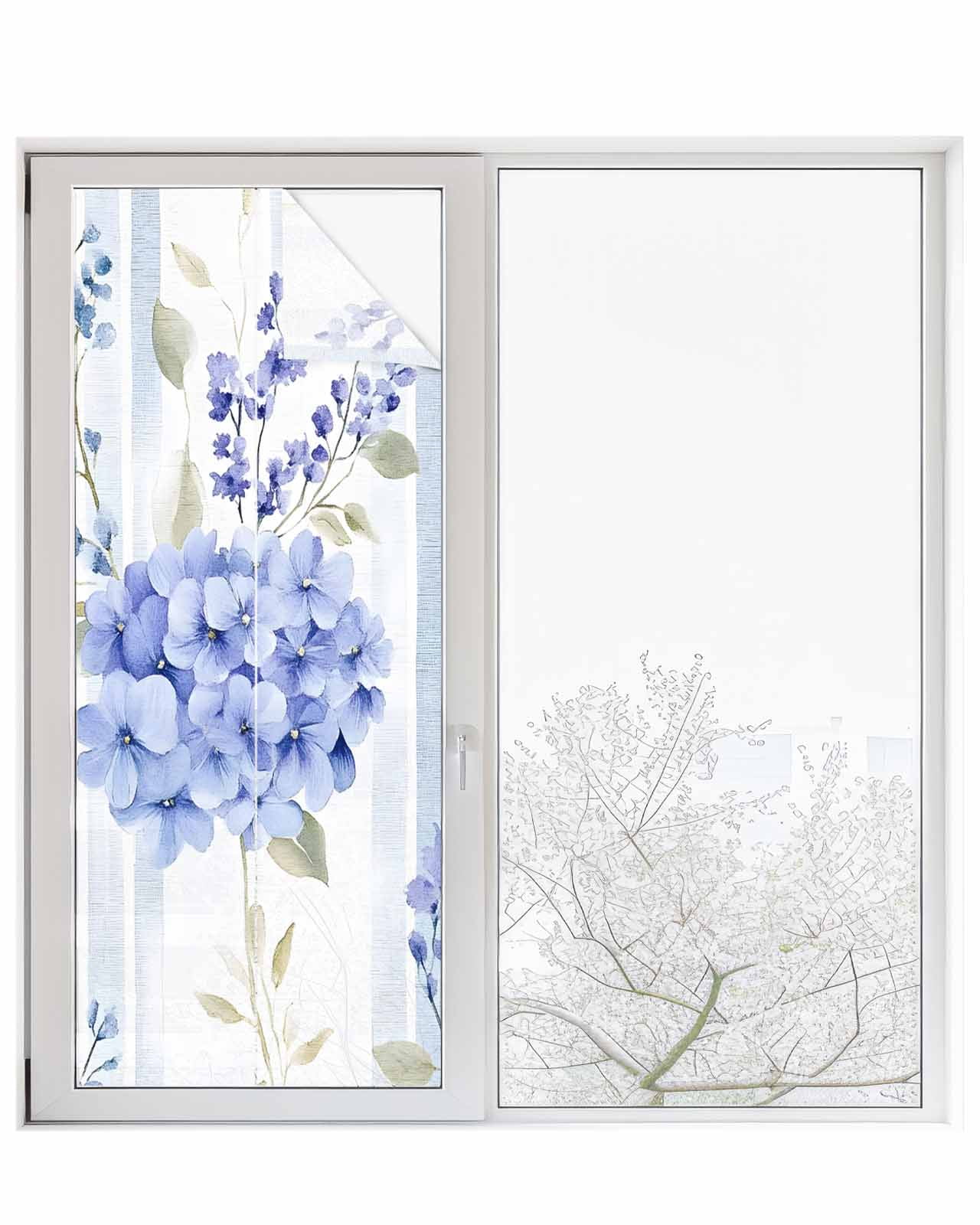 Window Privacy Film Purple Hydrangea Stained Glass Window Film Decorative Sun Block Window Cover ...