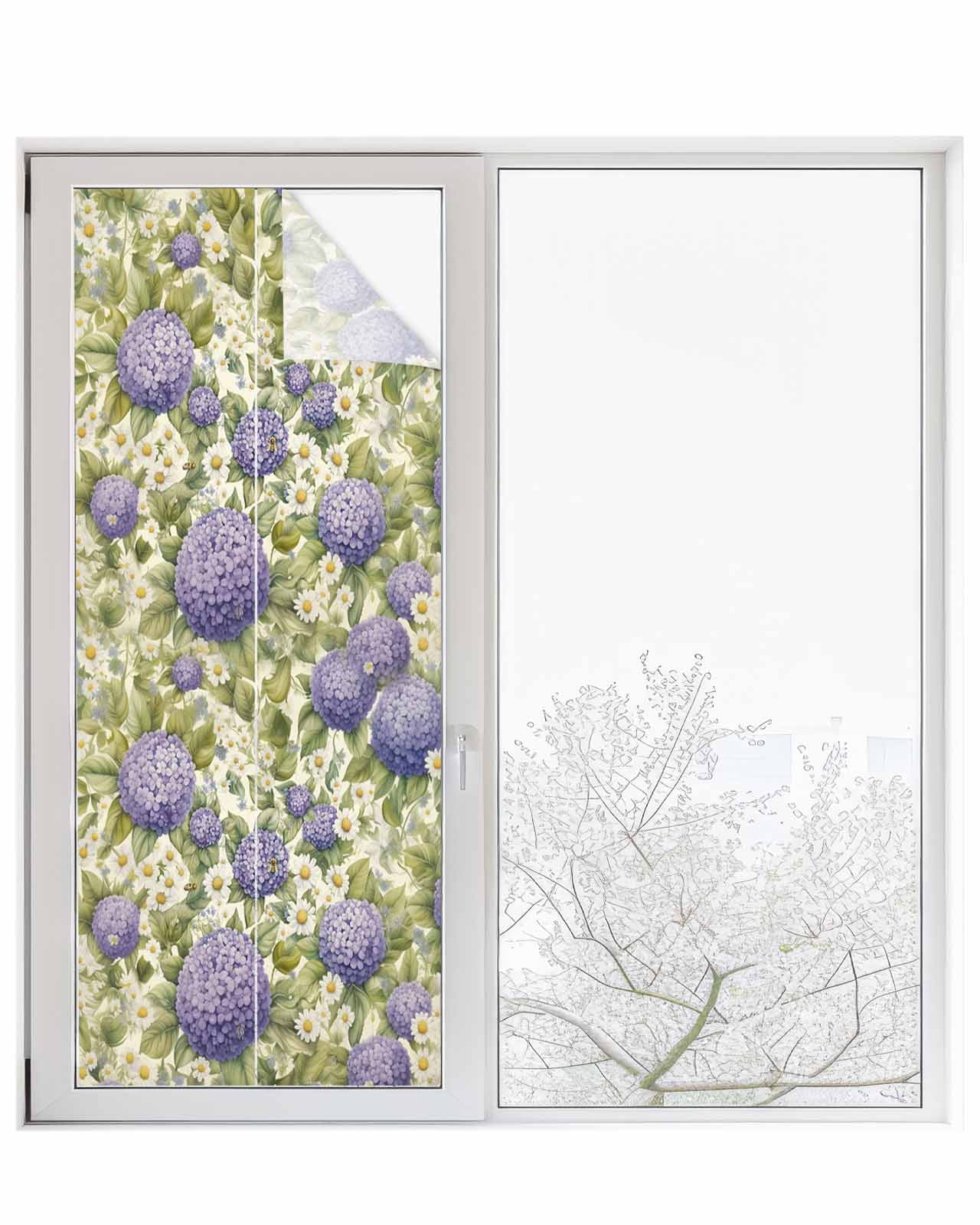 Window Privacy Film Purple Hydrangeas Stained Glass Window Film ...
