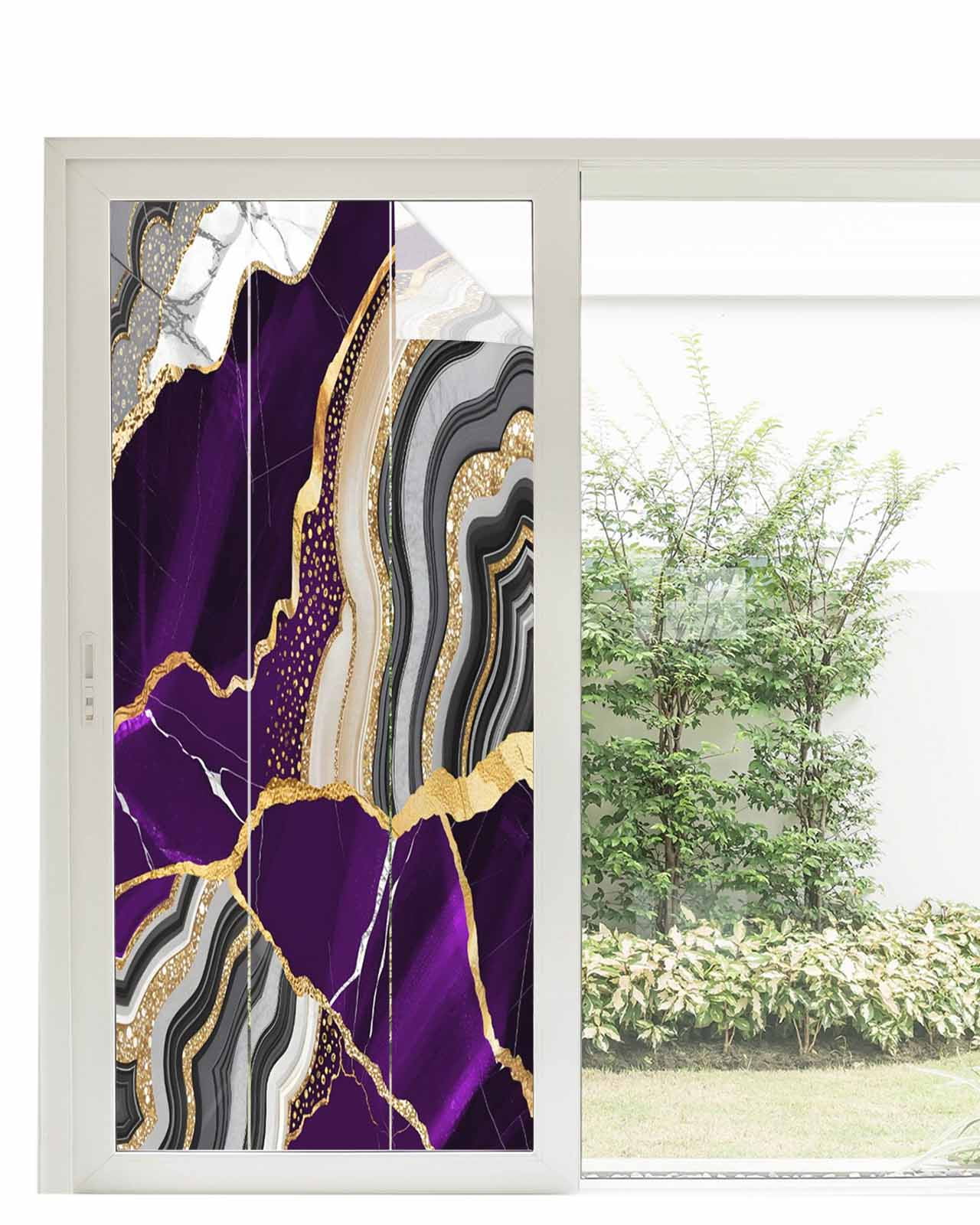 Window Privacy Film Purple Marble Stained Glass Window Film Decorative ...