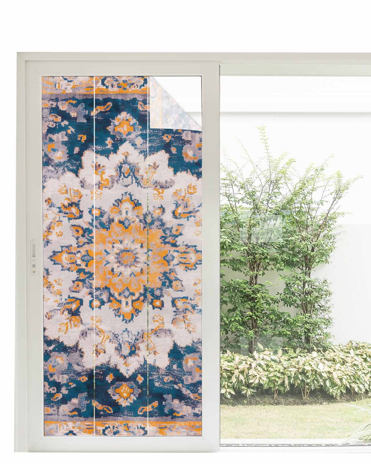 Window Privacy Film Purple Orange Ethnic Stained Glass Window Film ...