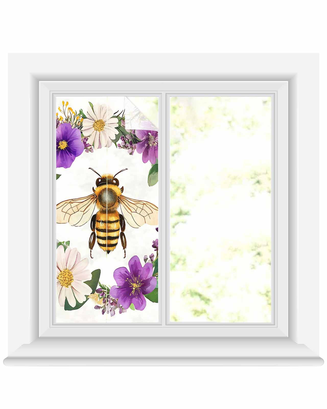 Window Privacy Film Purple Spring Floral Stained Glass Window Film Decorative Sun Block Window ...