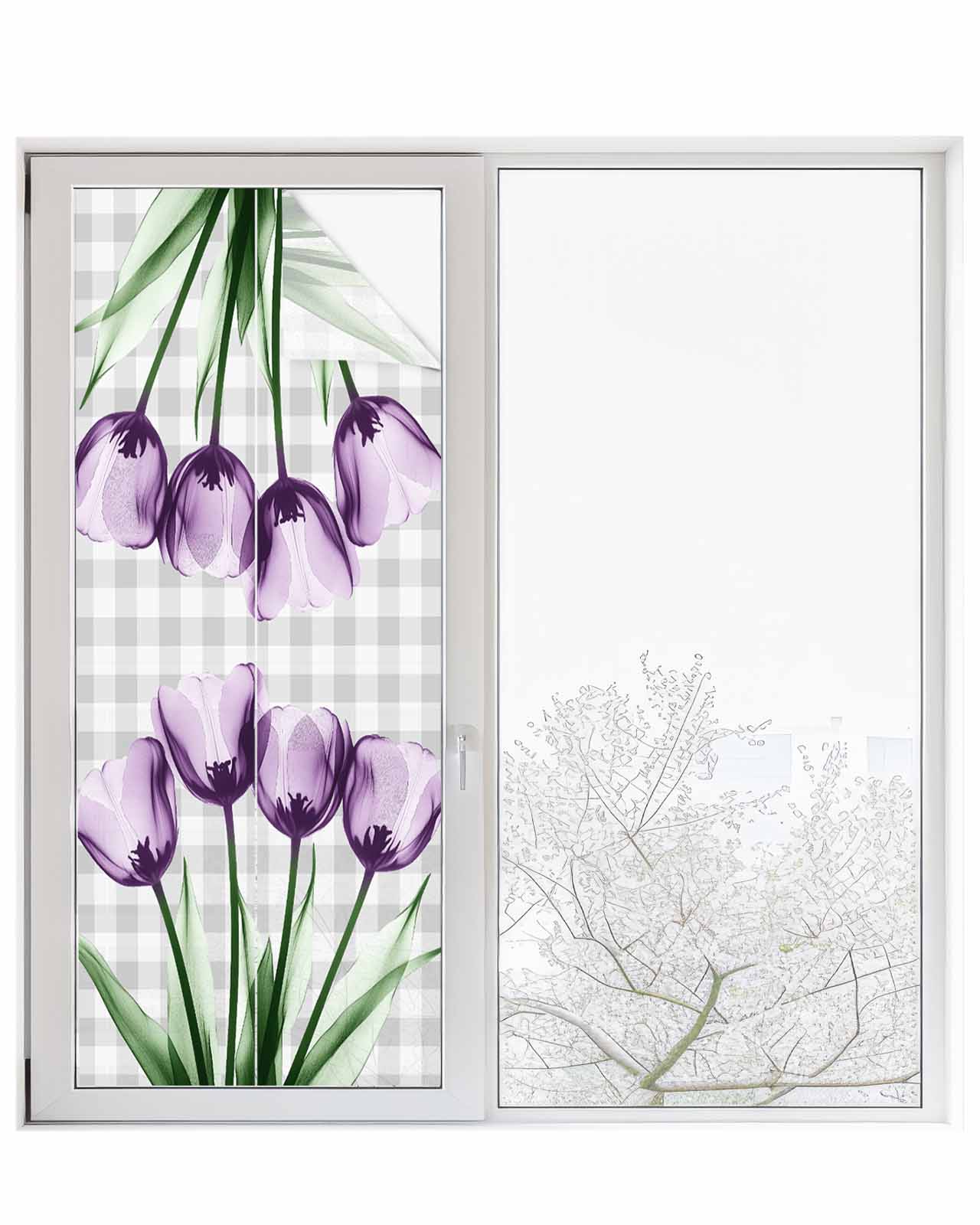Window Privacy Film Purple Tulip Stained Glass Window Film Decorative ...