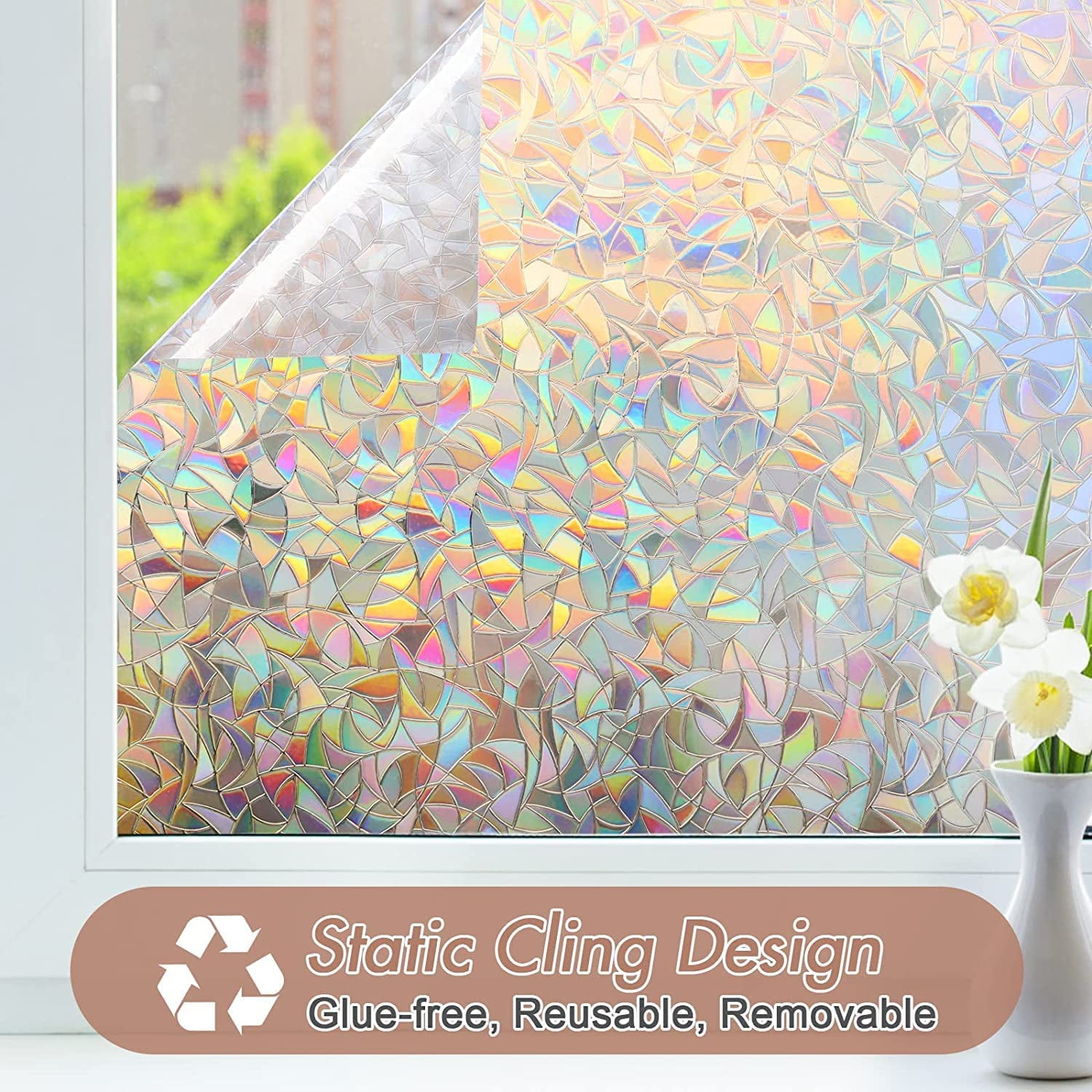 Window Privacy Film Rainbow Static Cling Stained Glass Film ,Static ...