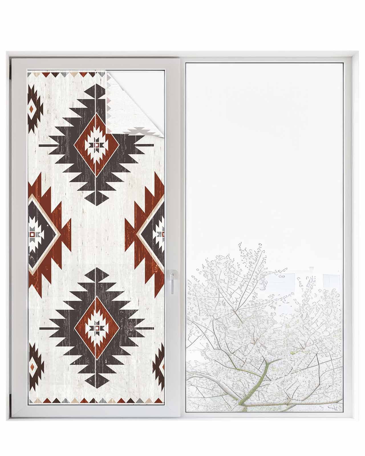 Window Privacy Film Red Aztec Stained Glass Window Film Decorative Sun ...