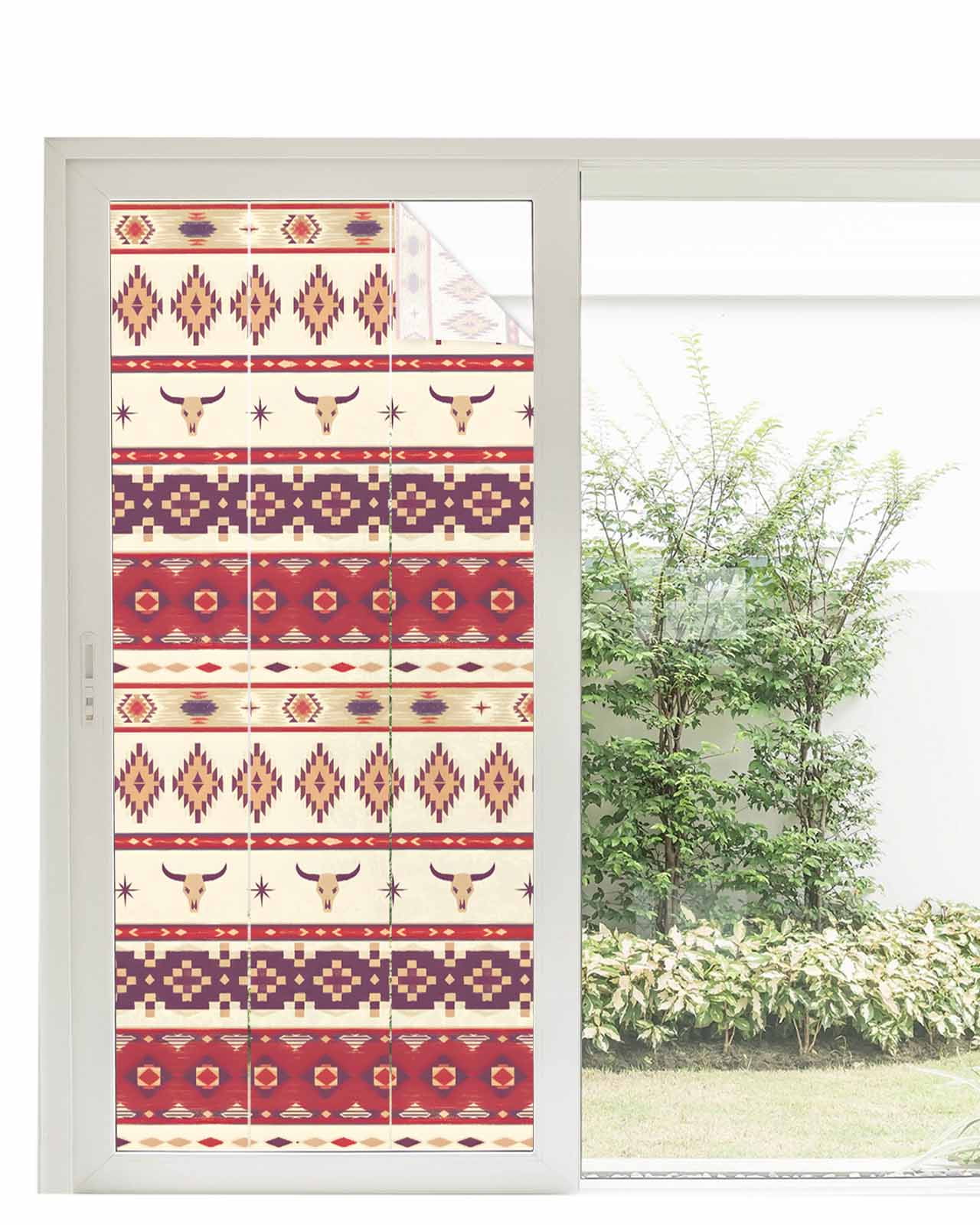 Window Privacy Film Red Beige Boho Stained Glass Window Film Decorative ...