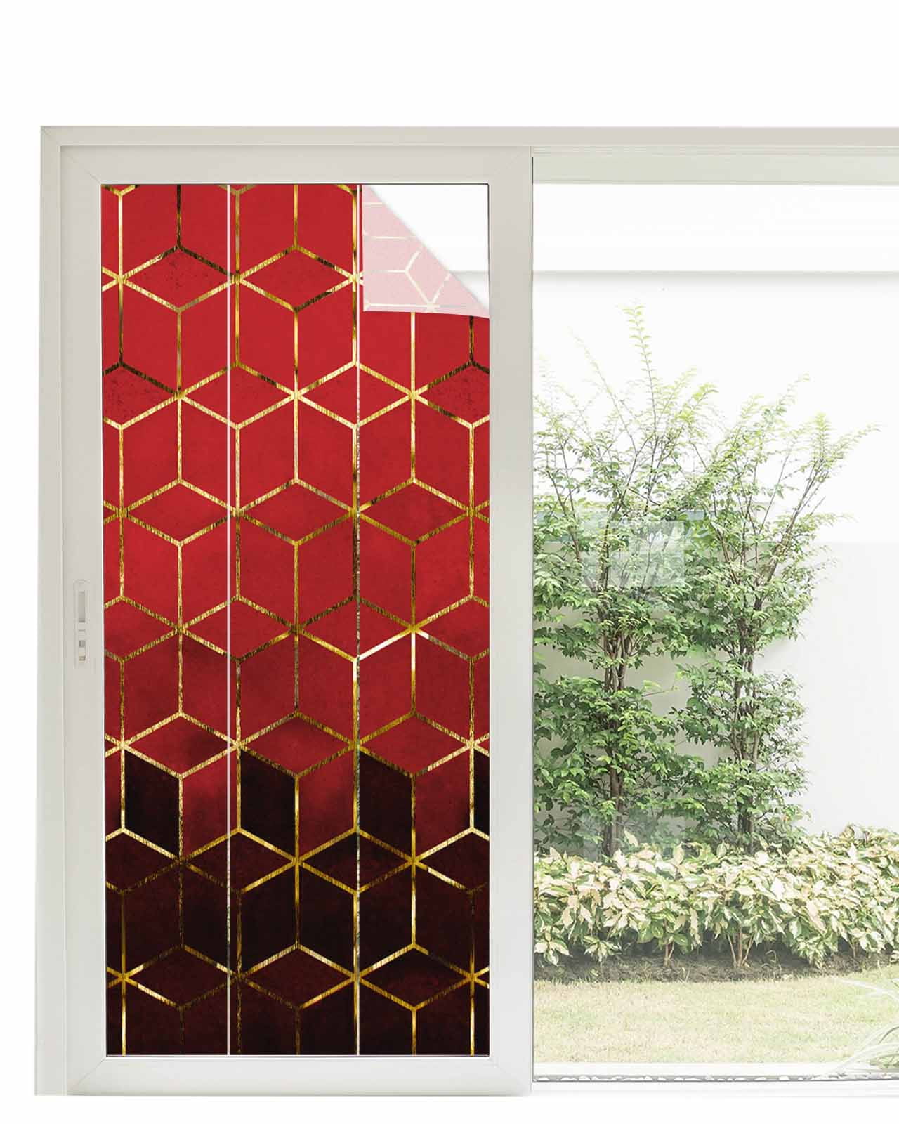 Window Privacy Film, Red Black Marble UV Sun Blocking Window Tint Film ...