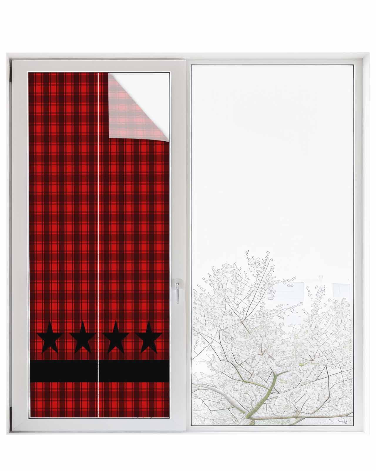 Window Privacy Film Red Black Plaid Stained Glass Window Film ...