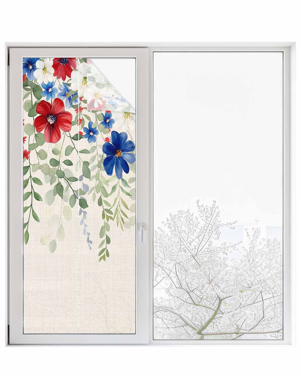 Window Privacy Film Red Blue Spring Floral Stained Glass Window Film ...