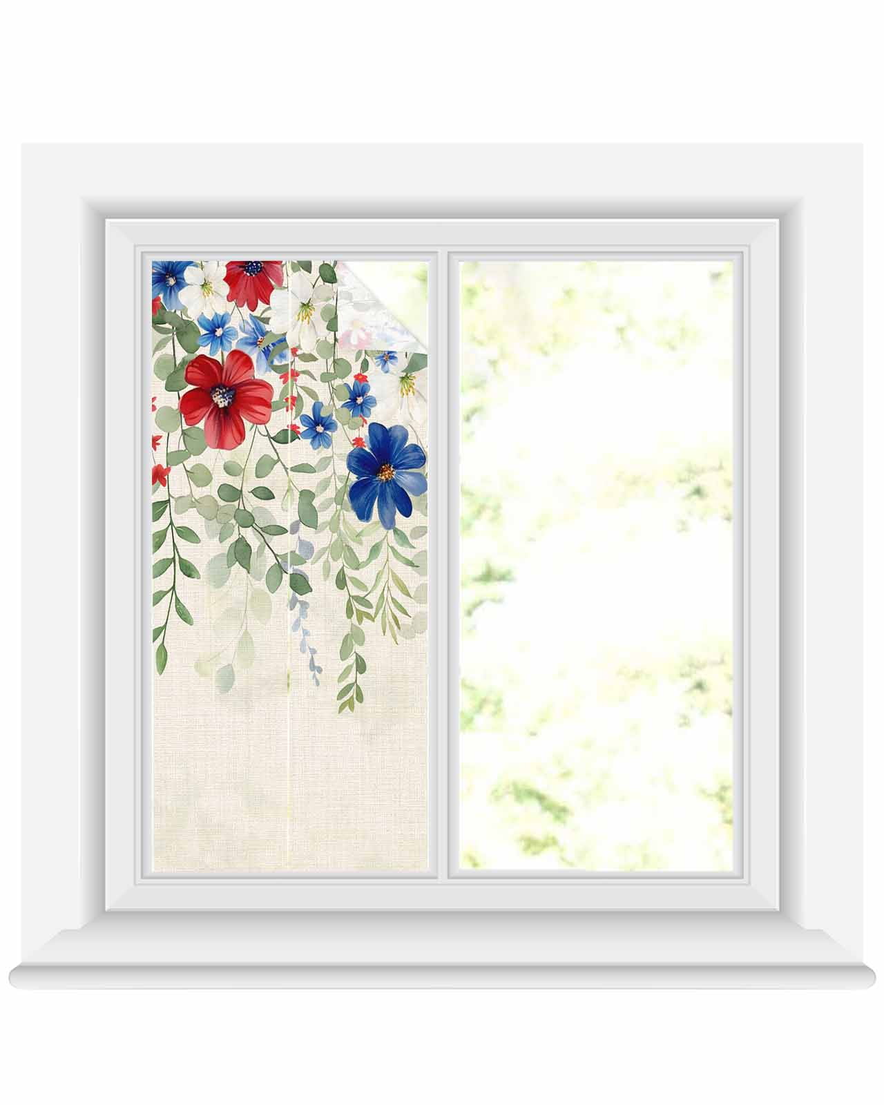 Window Privacy Film Red Blue Spring Floral Stained Glass Window Film ...