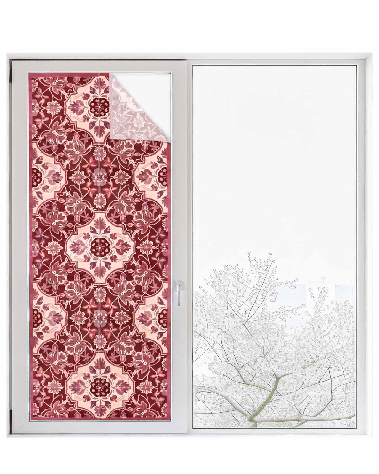 Window Privacy Film Red Boho Stained Glass Window Film Decorative Sun ...