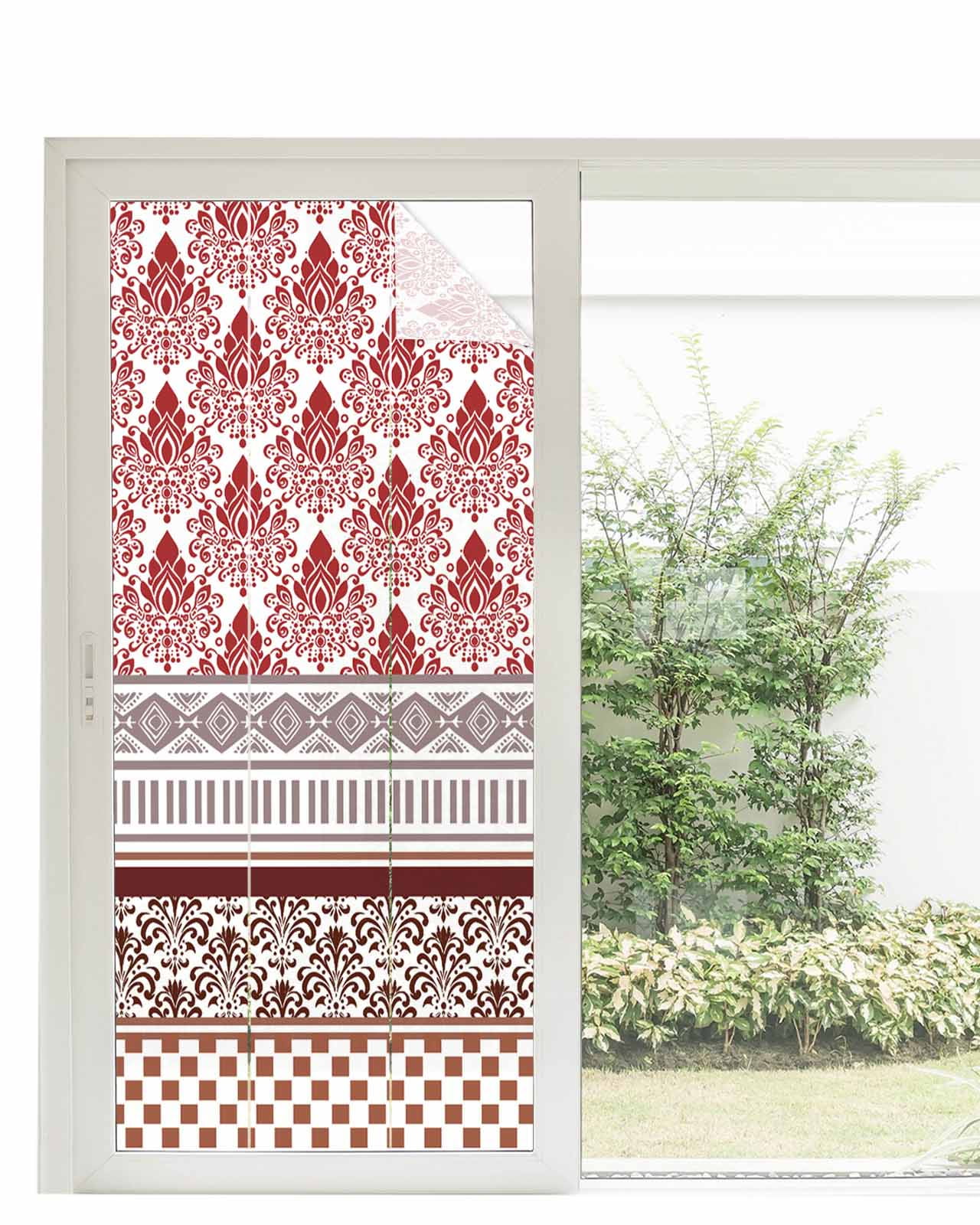 Window Privacy Film Red Boho Stained Glass Window Film Decorative Sun ...