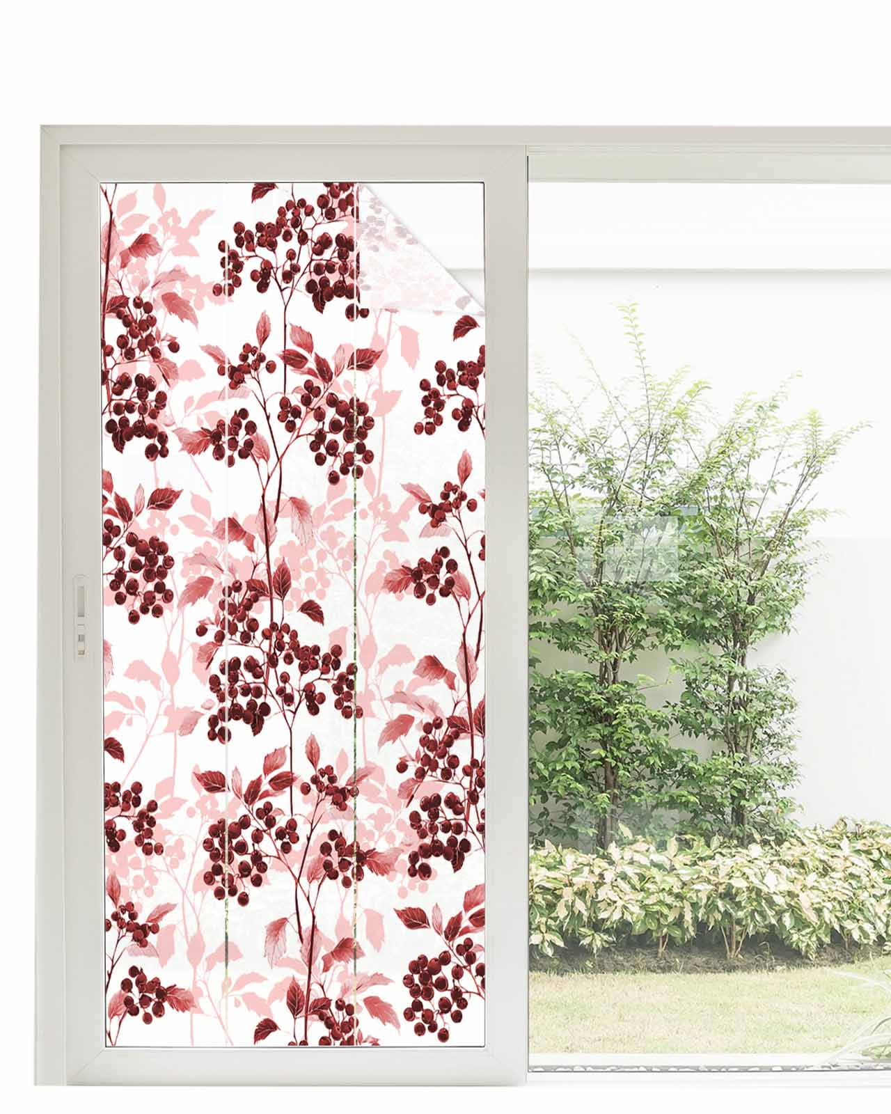 Window Privacy Film Red Botanical Stained Glass Window Film Decorative ...