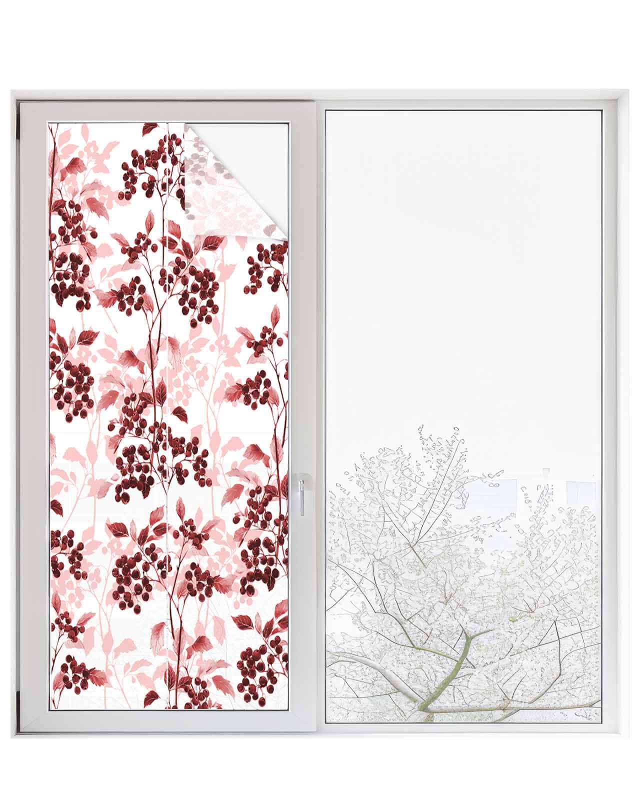 Window Privacy Film Red Botanical Stained Glass Window Film Decorative ...